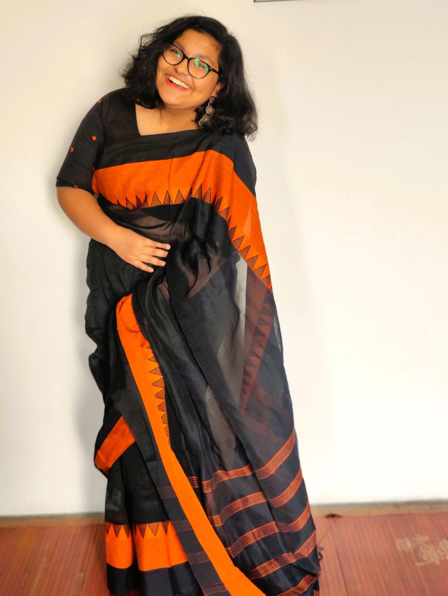 Black and Orange Handloom Chanchala Saree